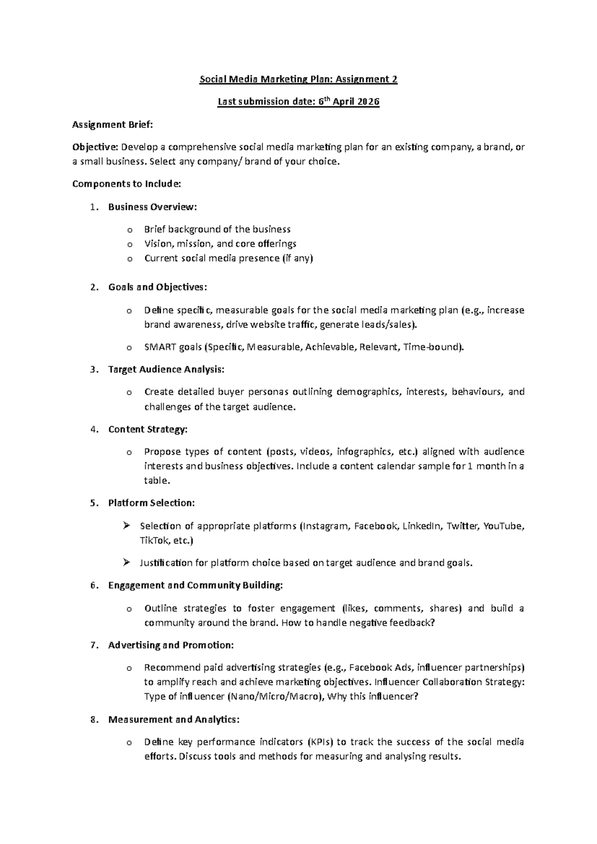 Social Media Marketing Plan: Assignment 2 Overview and Strategy - Studocu