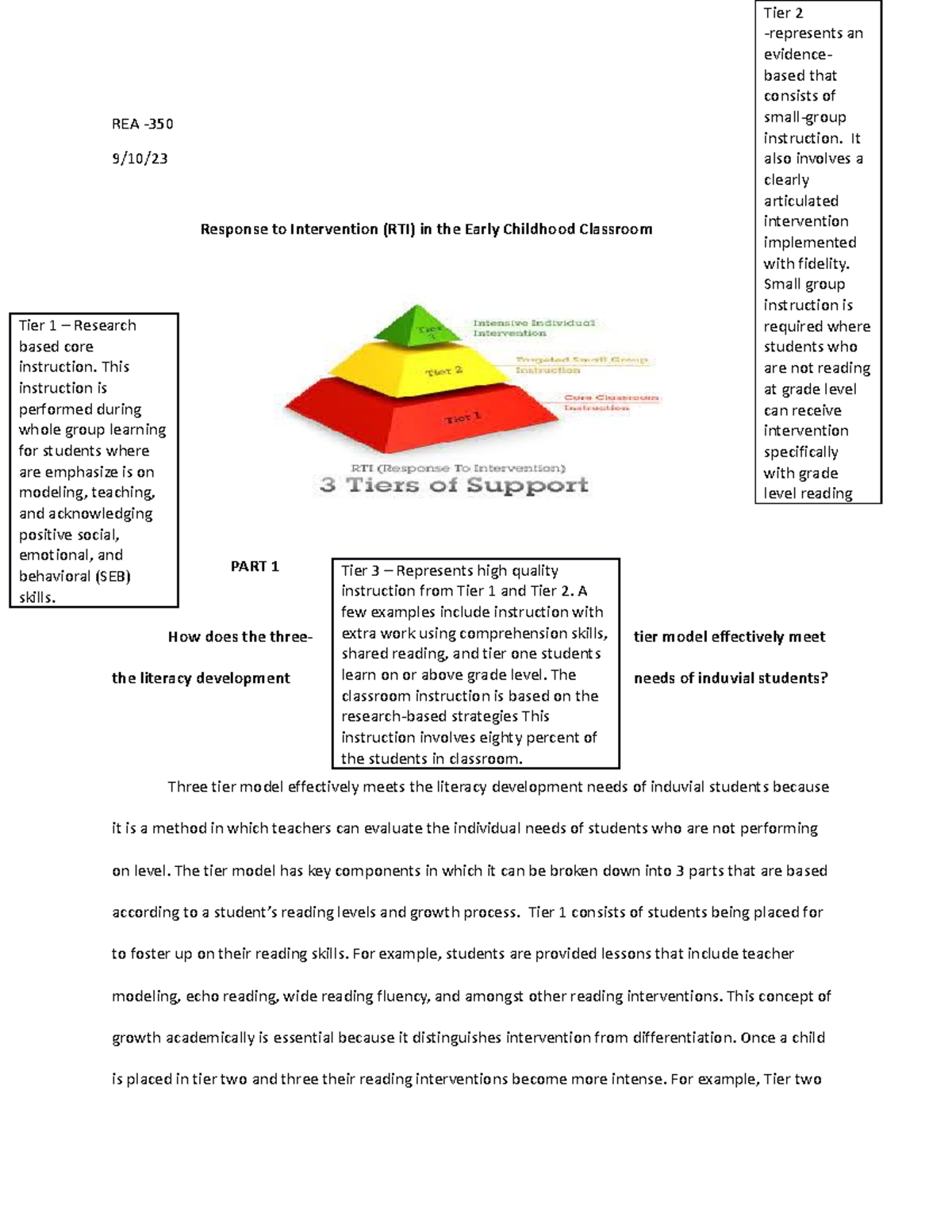 Response to Intervention (RTI) Model: A 3-Tier Approach in Early ...