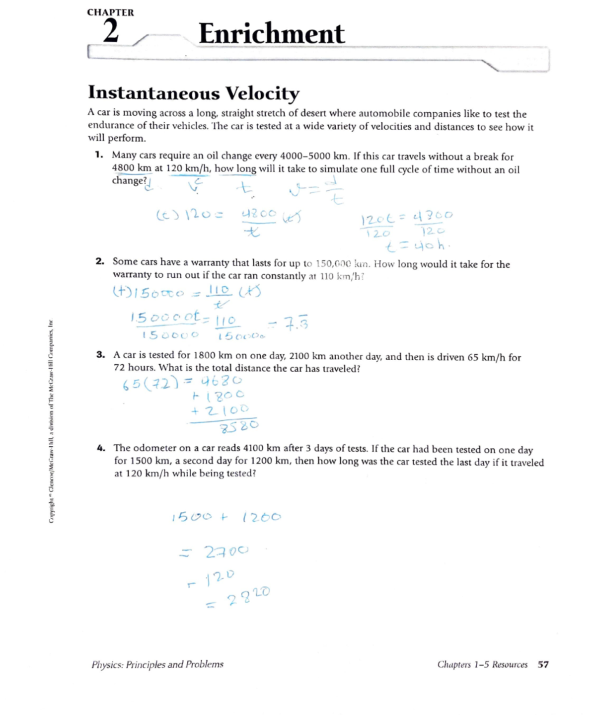 Physics average velocity - t 1 E c CHAPTER 2 Enrichment ...