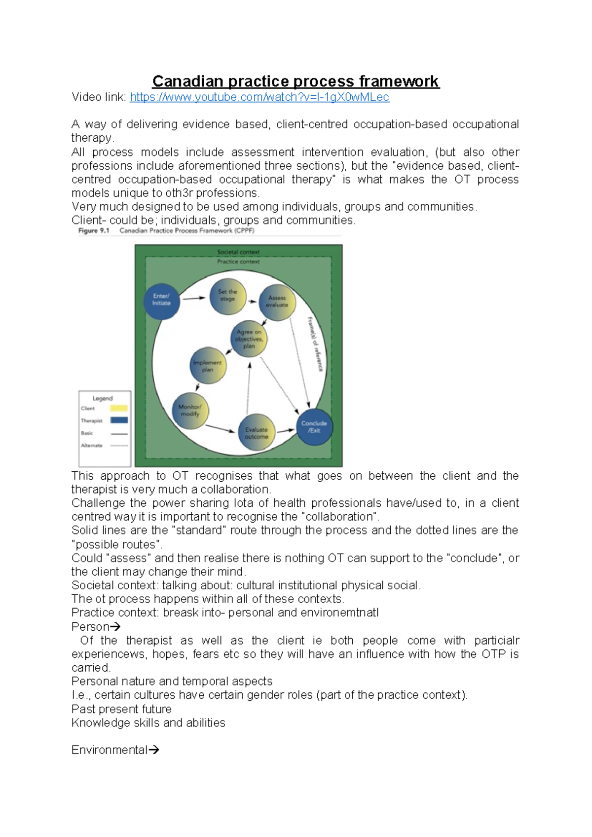CPPF - Video Notes on Evidence-Based Occupational Therapy - Studocu