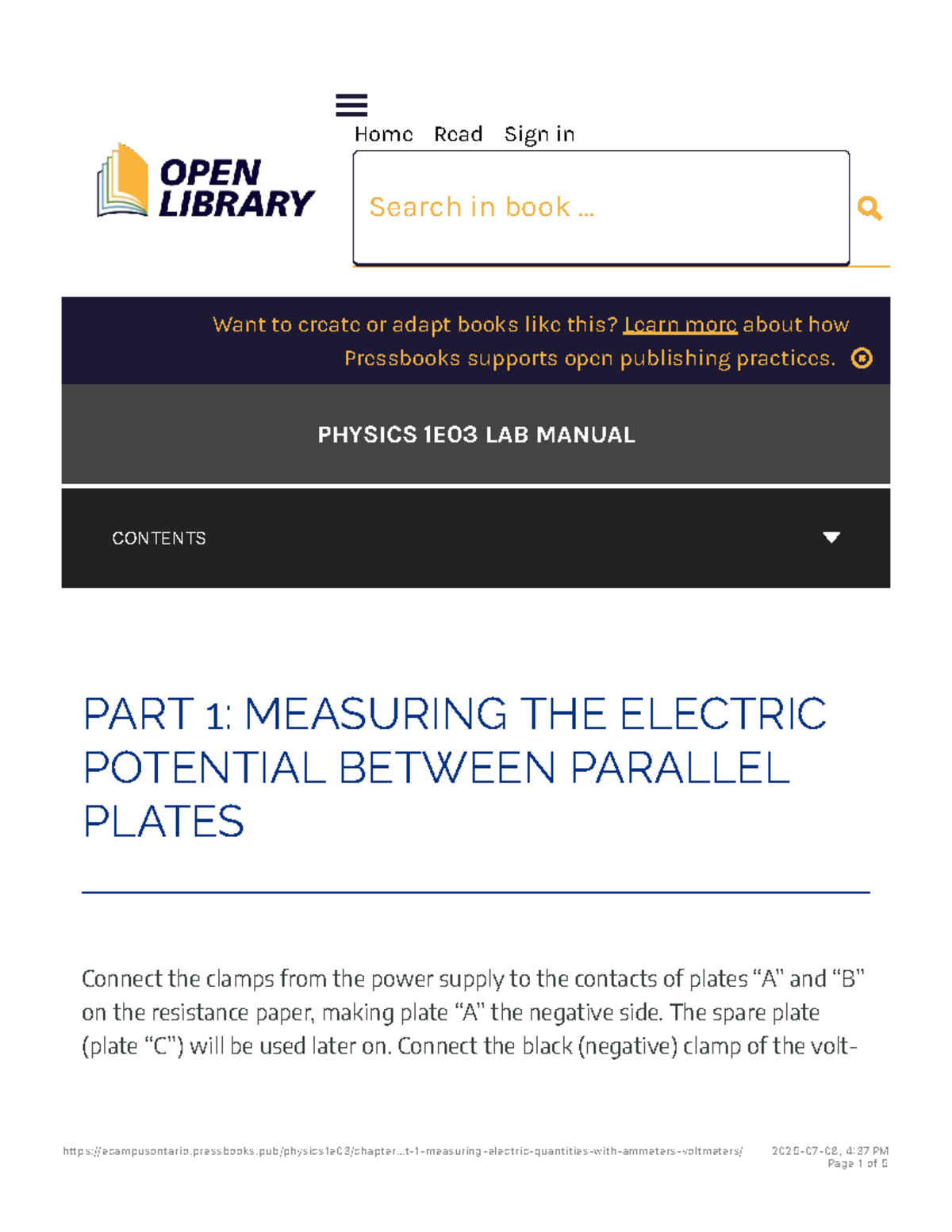Measuring Electric Potential Between Parallel Plates - PHYSICS 1E03 Lab ...