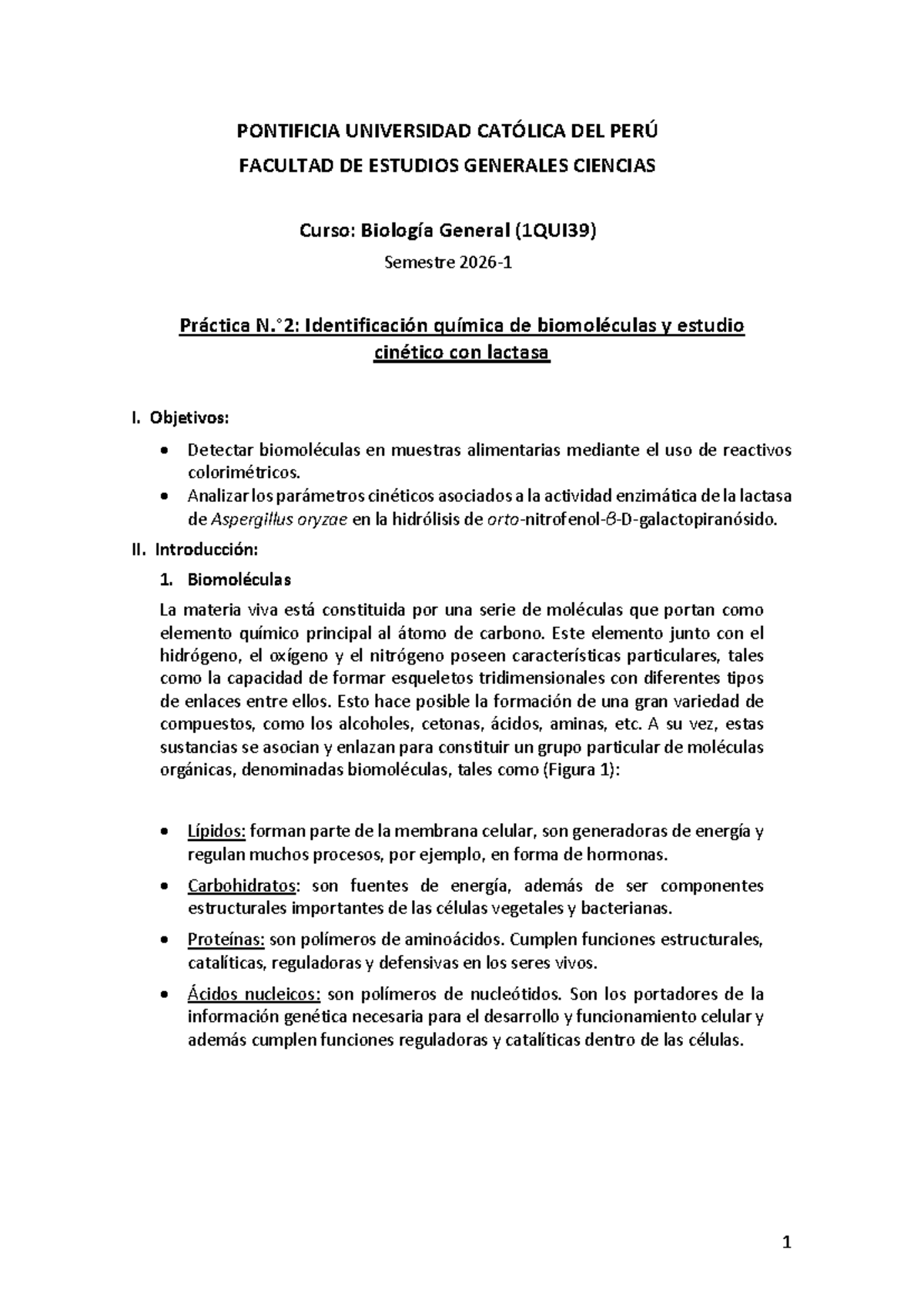 Guía de Práctica 02: Identificación de Biomoléculas y Lactasa (1QUI39 ...