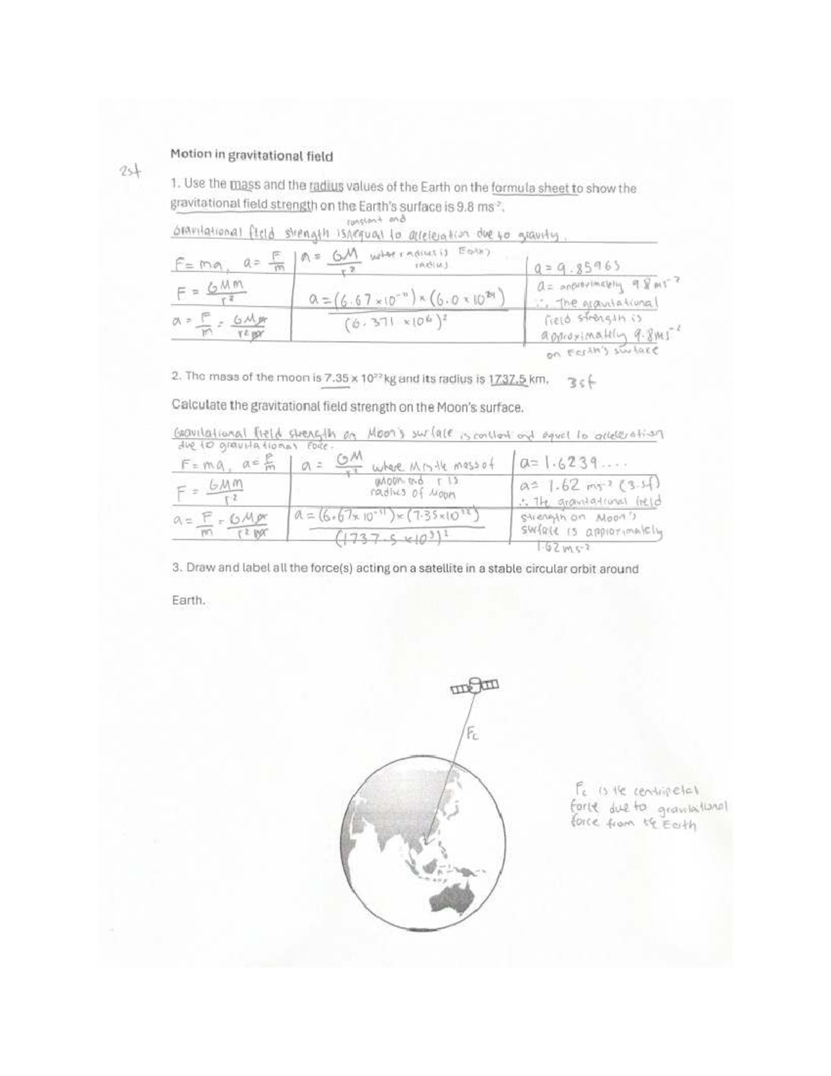 Gravitational Field Strength Analysis - HSC Part D Study - Studocu