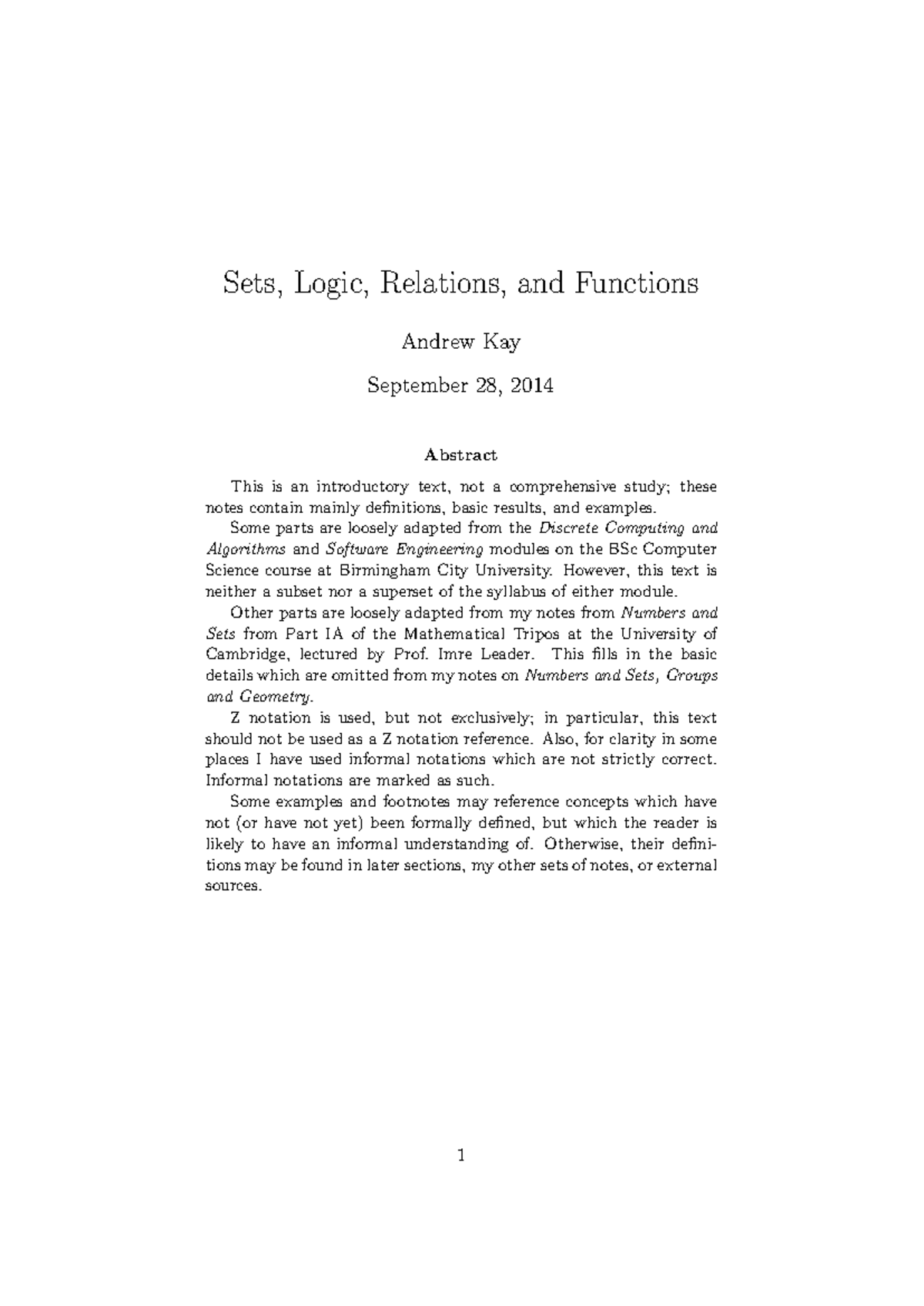 Sets Logic Relations and Functions - Sets, Logic, Relations, and ...