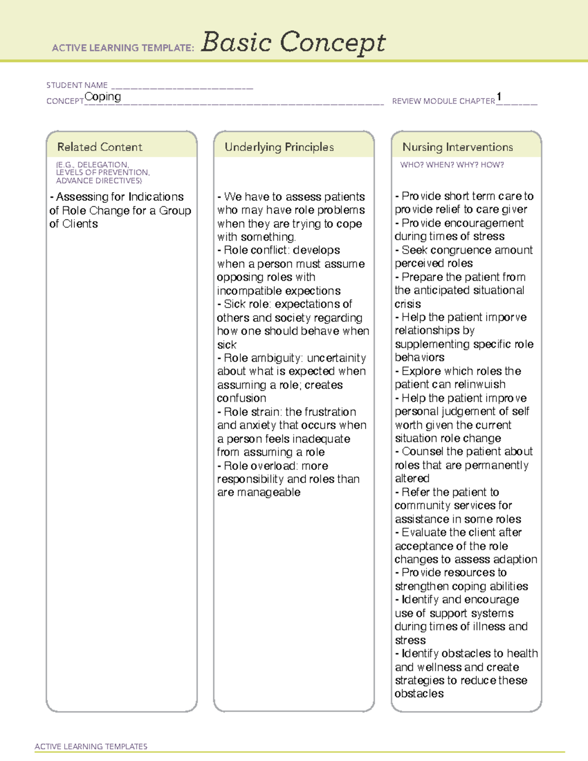 ALT 2 - ATI Active Learning Template: Role Coping Strategies in Nursing ...