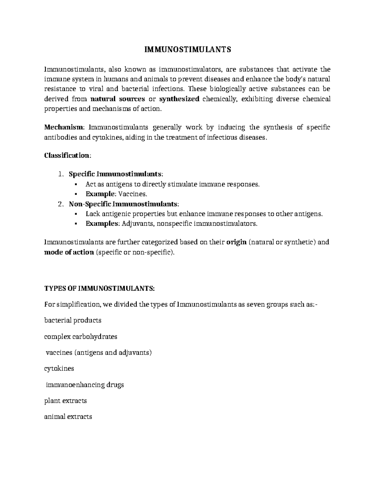 **BIO 301: Comprehensive Overview of Immunostimulants and Their ...