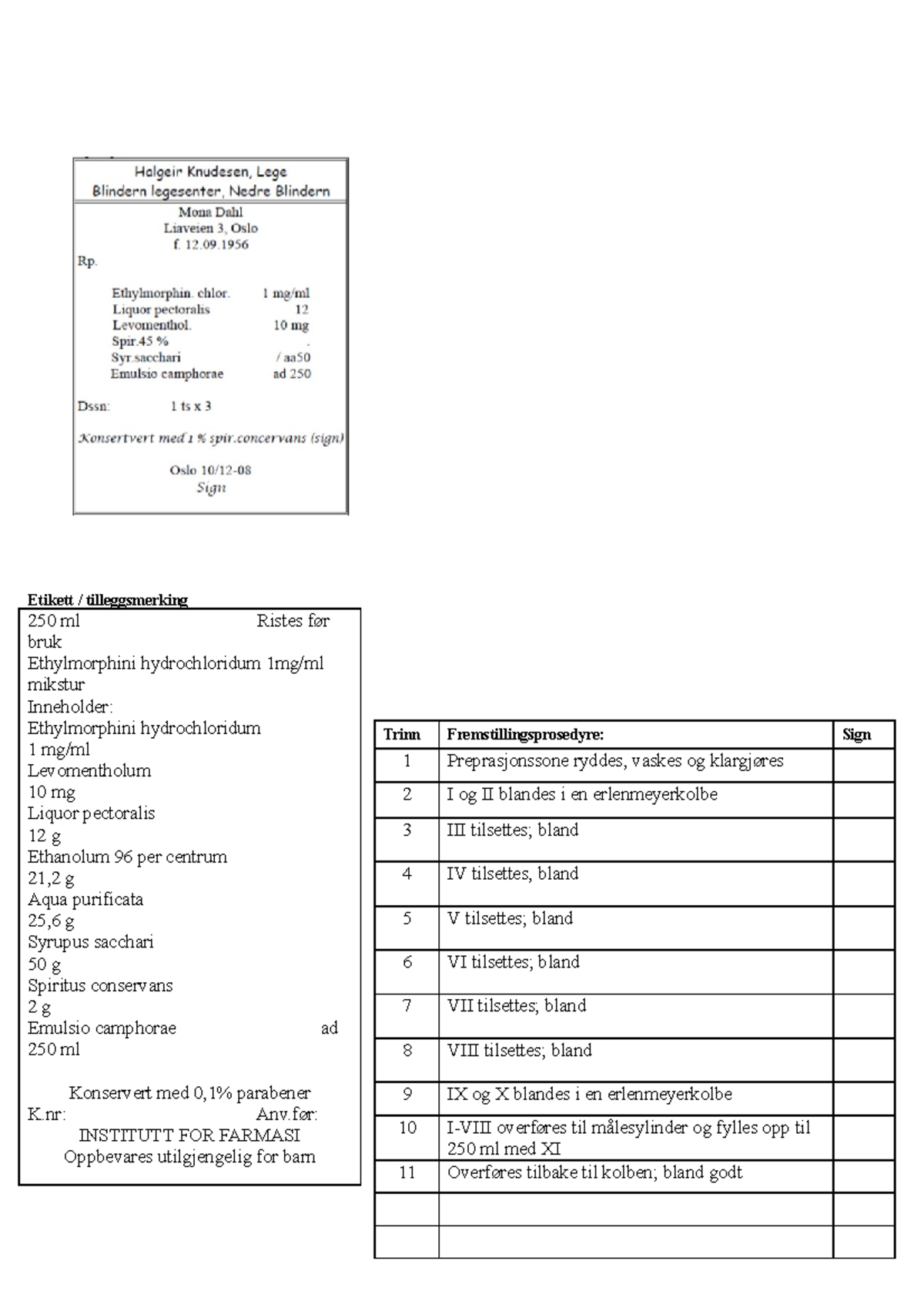 Etylmorfin - ... - Etikett / tilleggsmerking 250 ml Ristes før bruk ...