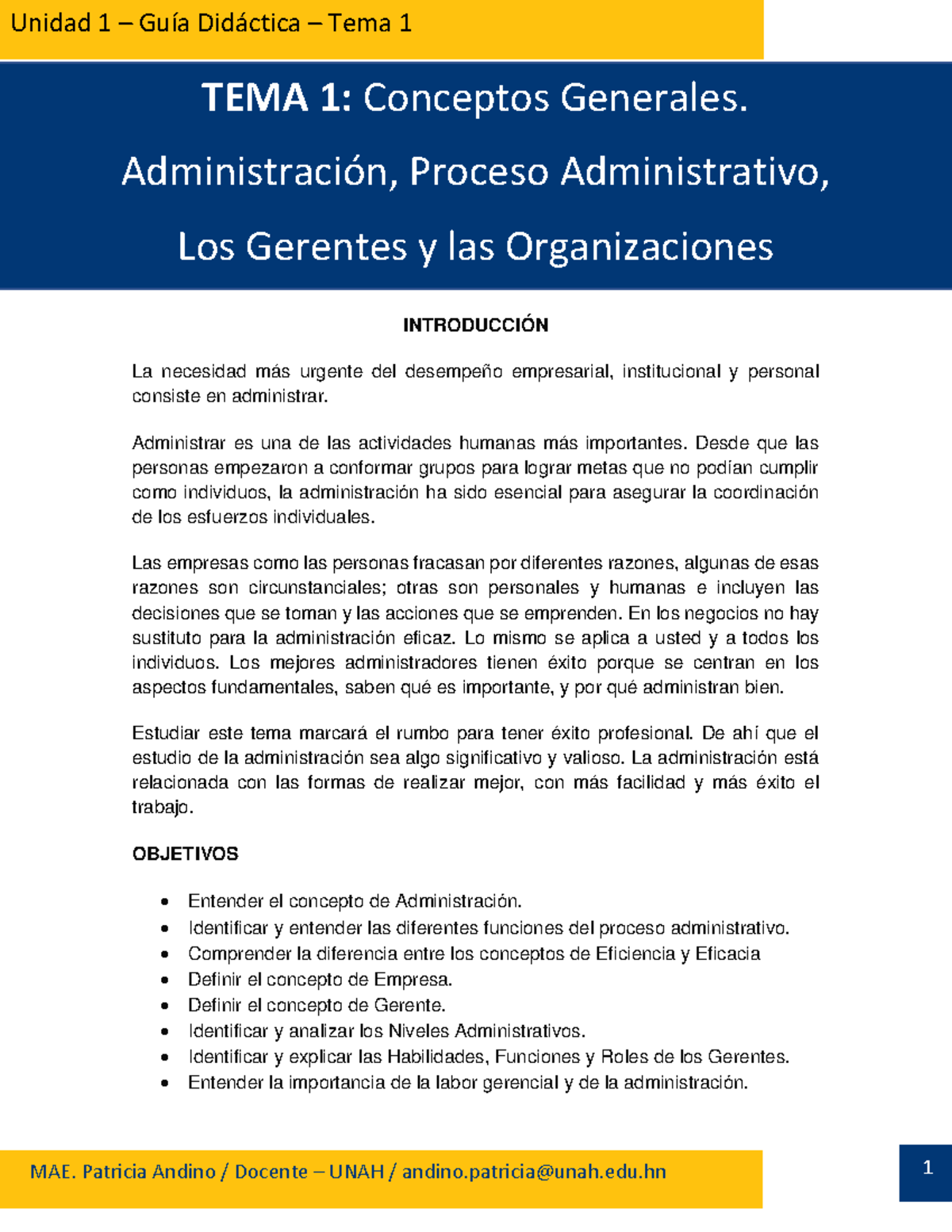 Tema 1 - Introducción a la Administración y los Gerentes en las ...