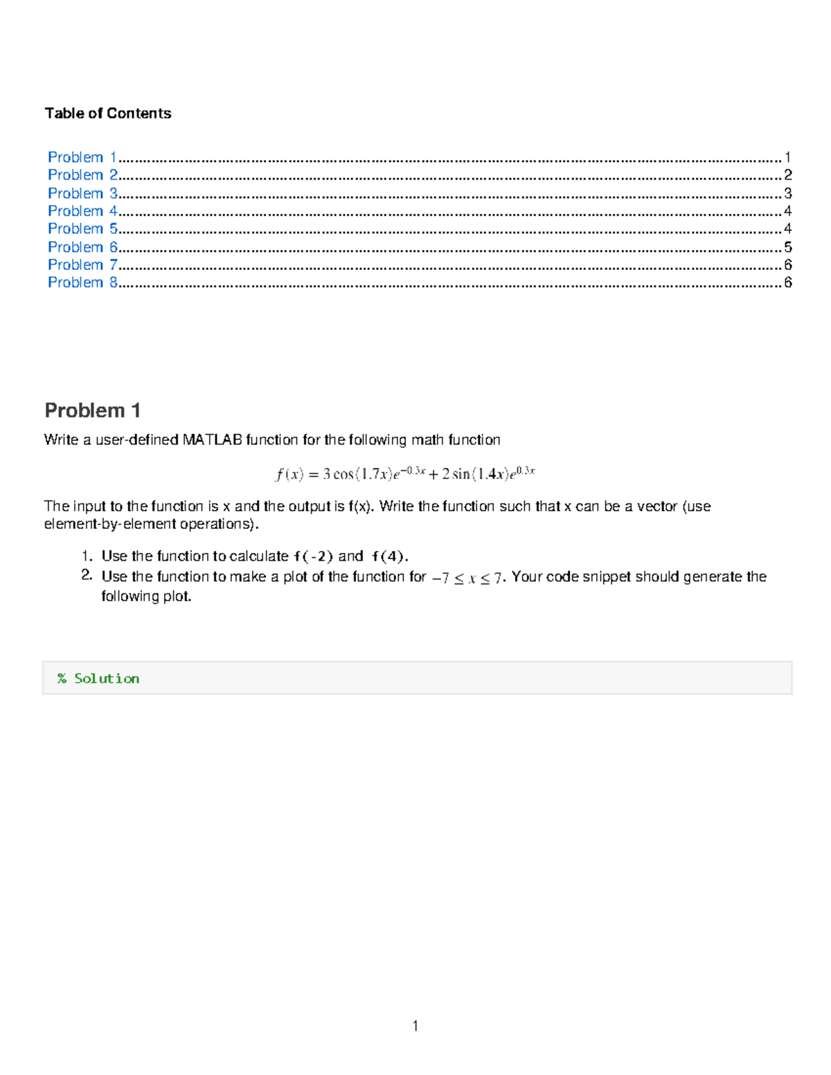 Problem Set 5-matlab - Homework material - Assignment 12 Table of ...