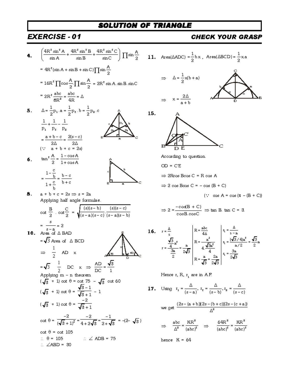 SOLUTION OF TRIANGLE EXERCISE 01 - 04 - Studocu