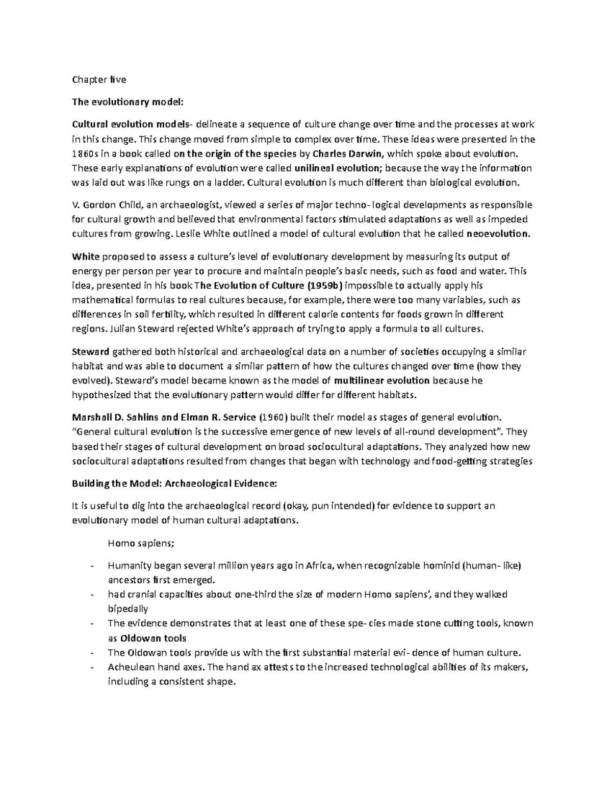 Anthropology Chapter 5: Models of Cultural Evolution and Ecology - Studocu