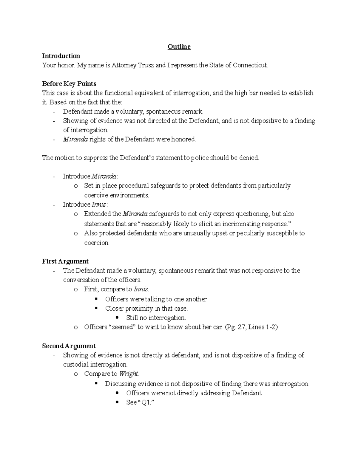 Oral Argument Outline: State of Connecticut Case Analysis - Studocu