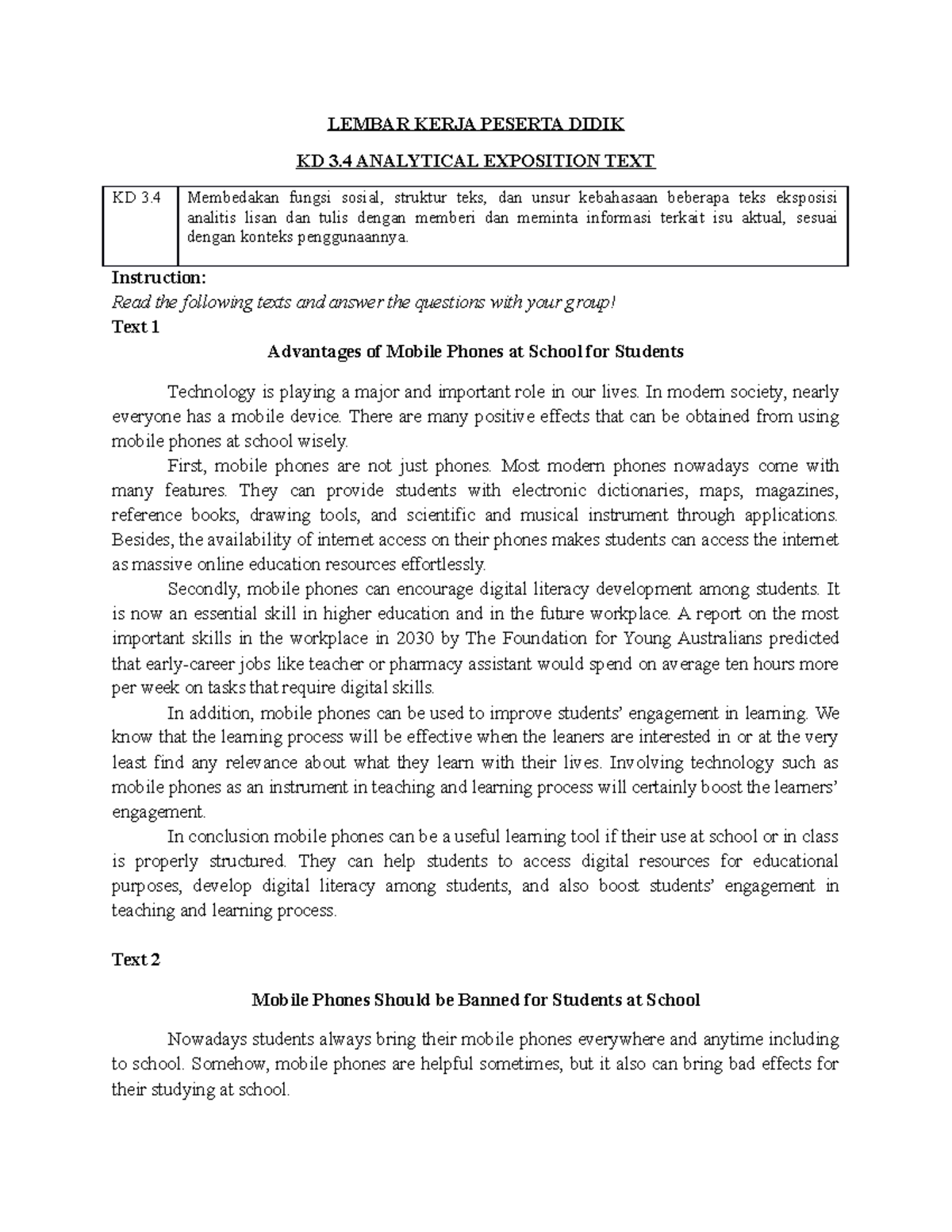 Lkpd 3 4 Analytical Exposition Text Lembar Kerja Peserta Didik Kd 3