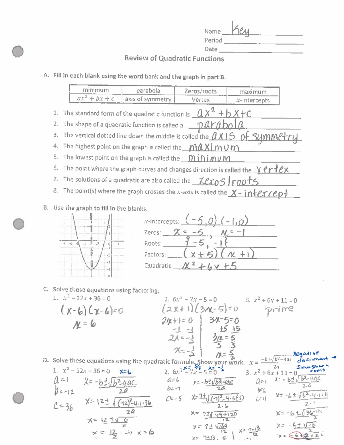 Review+of+Quadratic+Functions - Name Key Period Date Review of ...