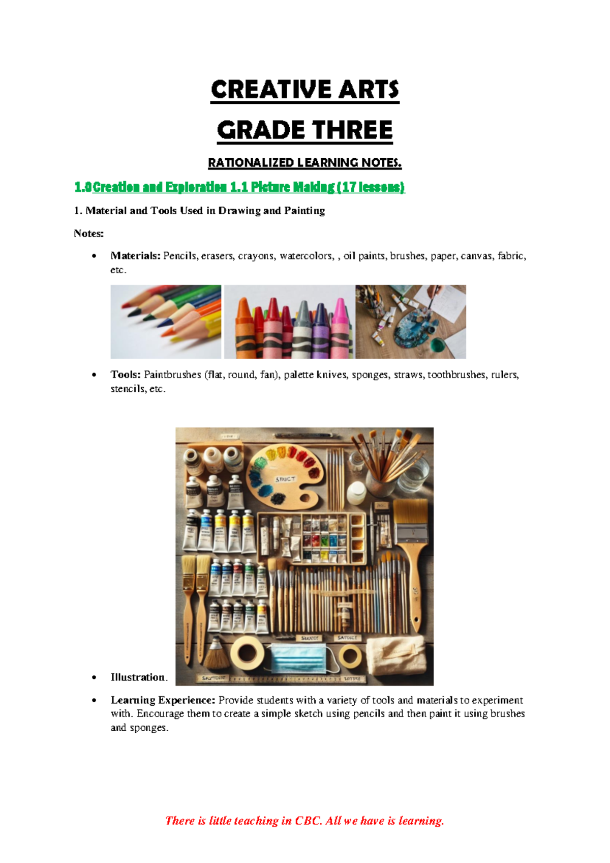 Grade 3 Creative Arts Learning Notes & Activities - Studocu