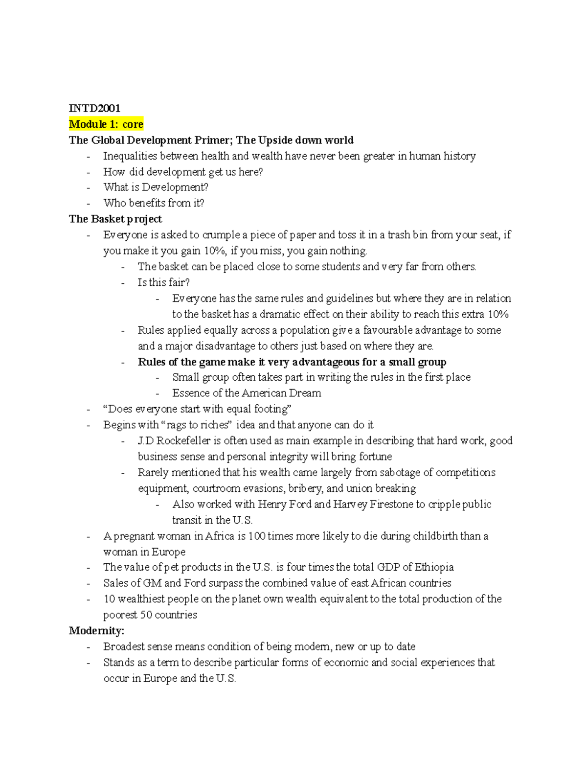 INTD2001 - Lecture Notes on Global Development (Modules 1-3) - Studocu