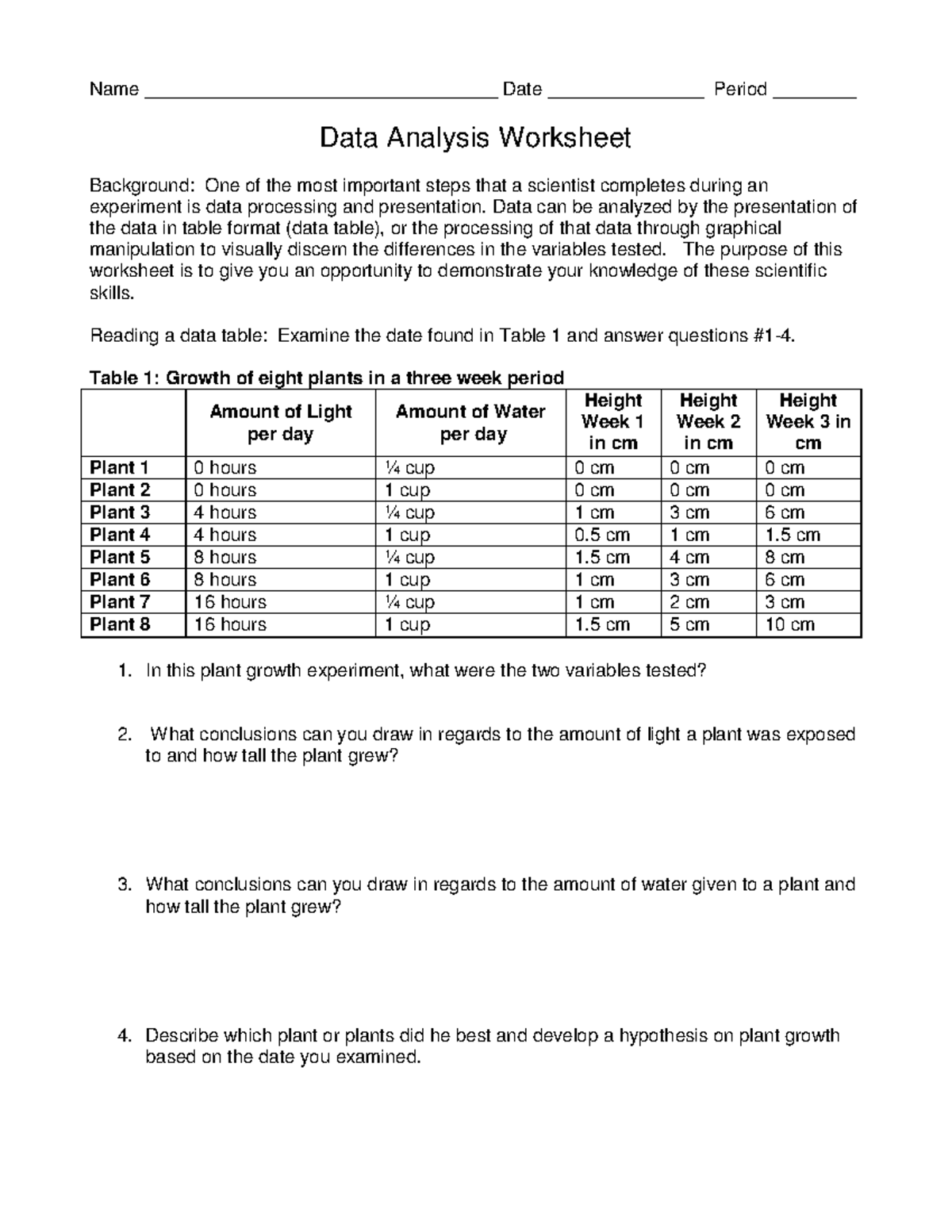 data analysis worksheets - Name __________________________________ Date ...