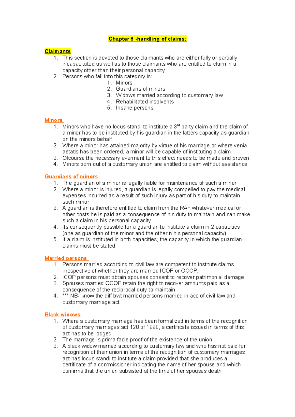Chapter 8 - 3rd party - Lecture notes 8 - Chapter 8 -handling of claims ...