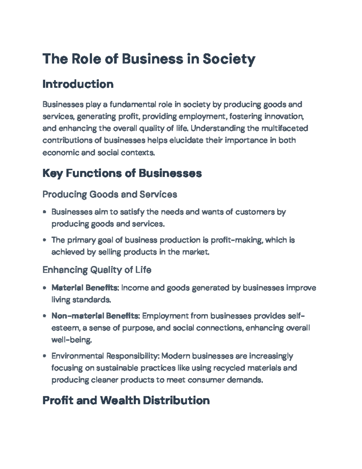 The Role of Business in Society: Key Functions and Structures (BUS 101 ...