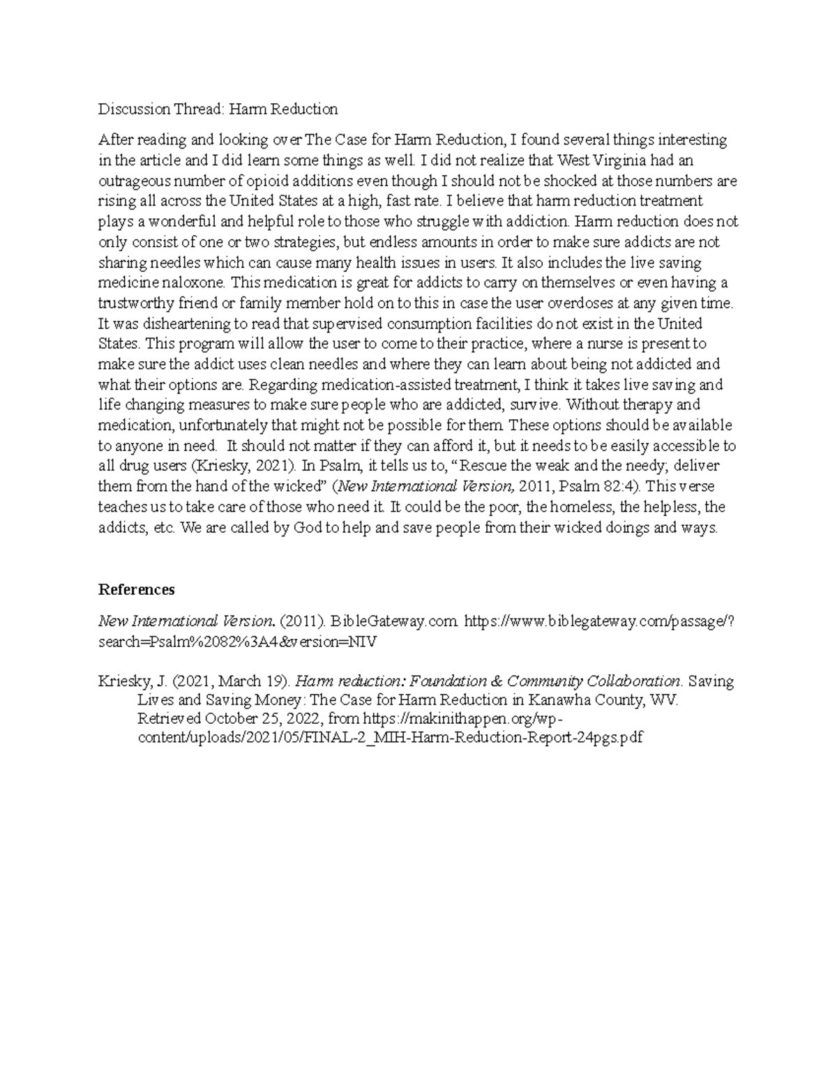 Harm Reduction Discussion in PSYC 305: Insights and Reflections - Studocu