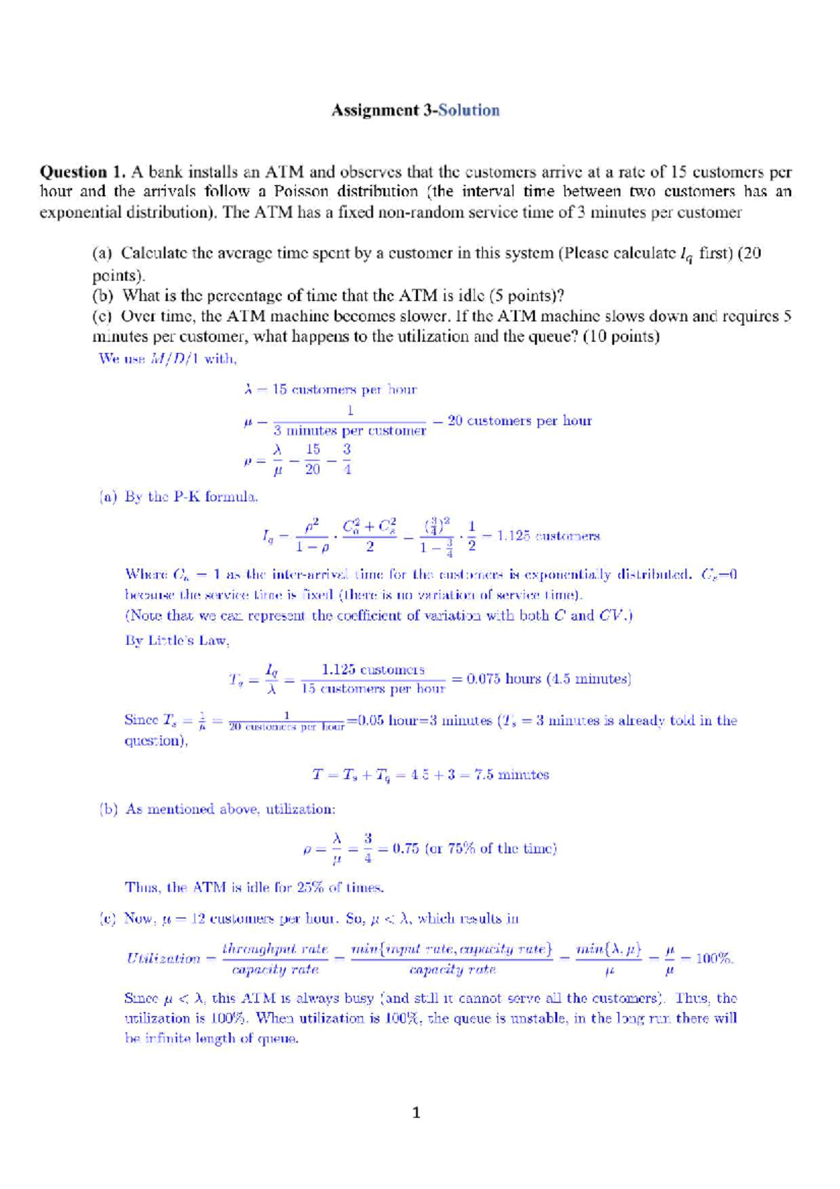Queue Management Practice: ATM & Call Center Analysis (Assignment Q1) - Studocu