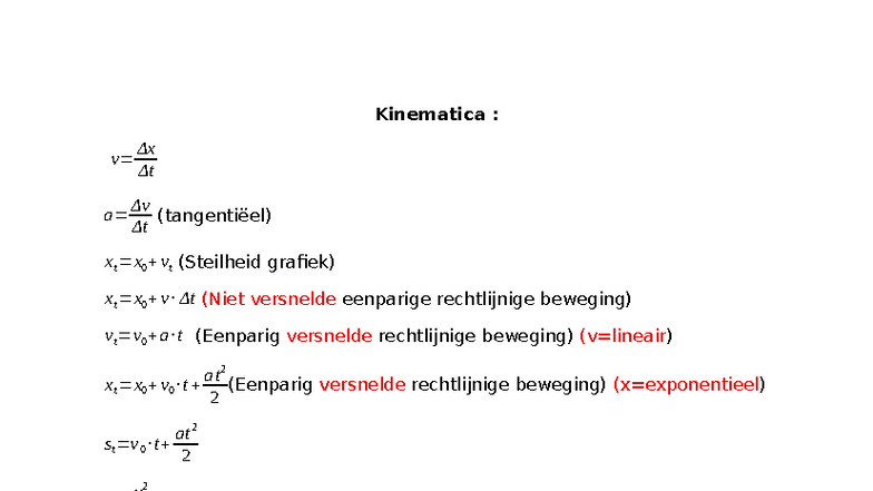 Kinematica Formuleblad: Basisprincipes Biomechanica - Studocu