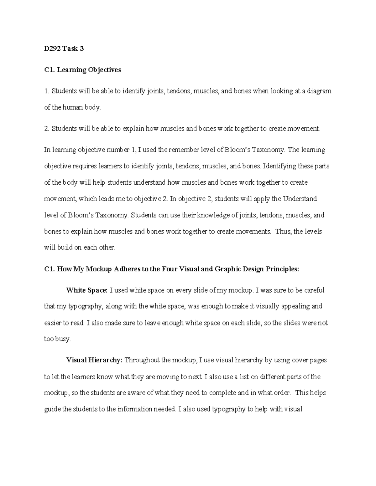 D292 Task 3 - Understanding Human Body Movement & Design Principles ...