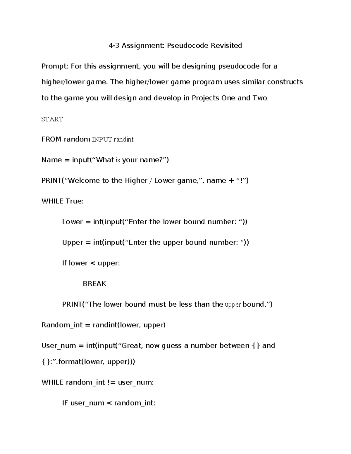 IT 140 Introduction to Scripting 4-3 Assignment Psuedocode Revisited ...