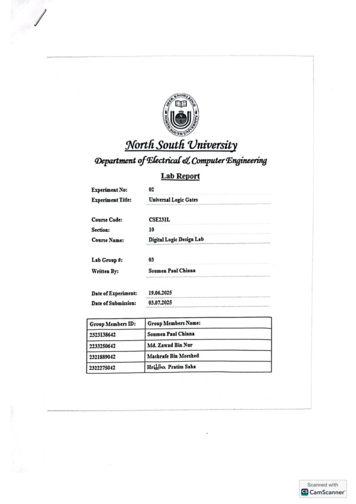CSE231L: Lab Report on Universal Logic Gates in Digital Logic Design ...