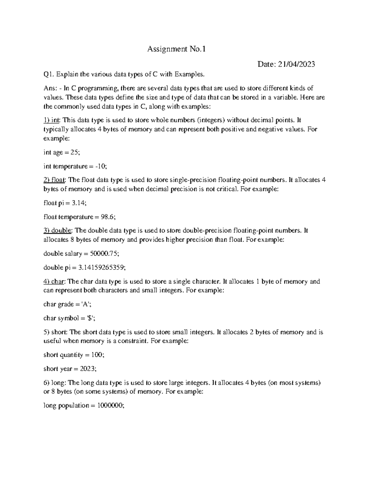 C Programming Assignment 1 Data Types Storage Classes And Recursion 6231