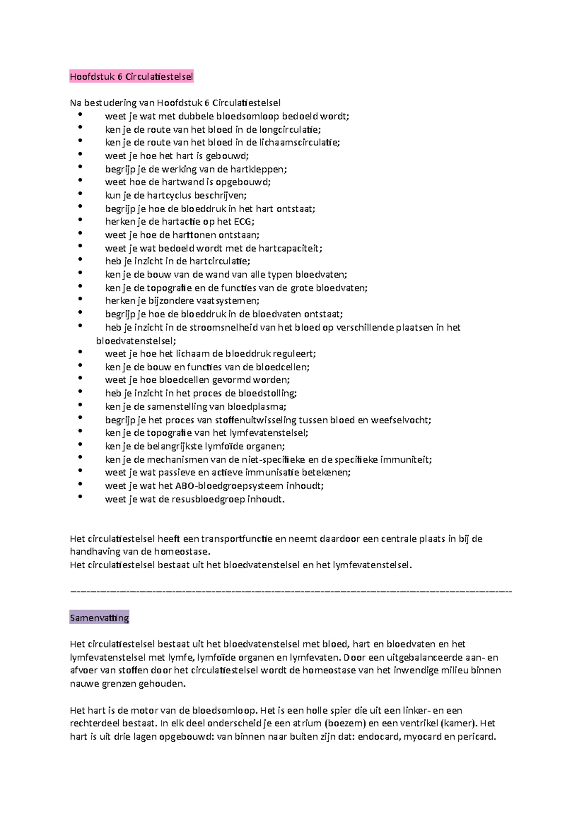 Samenvatting Vitale Functies - Bloedcirculatie (pols, bloeddruk ...