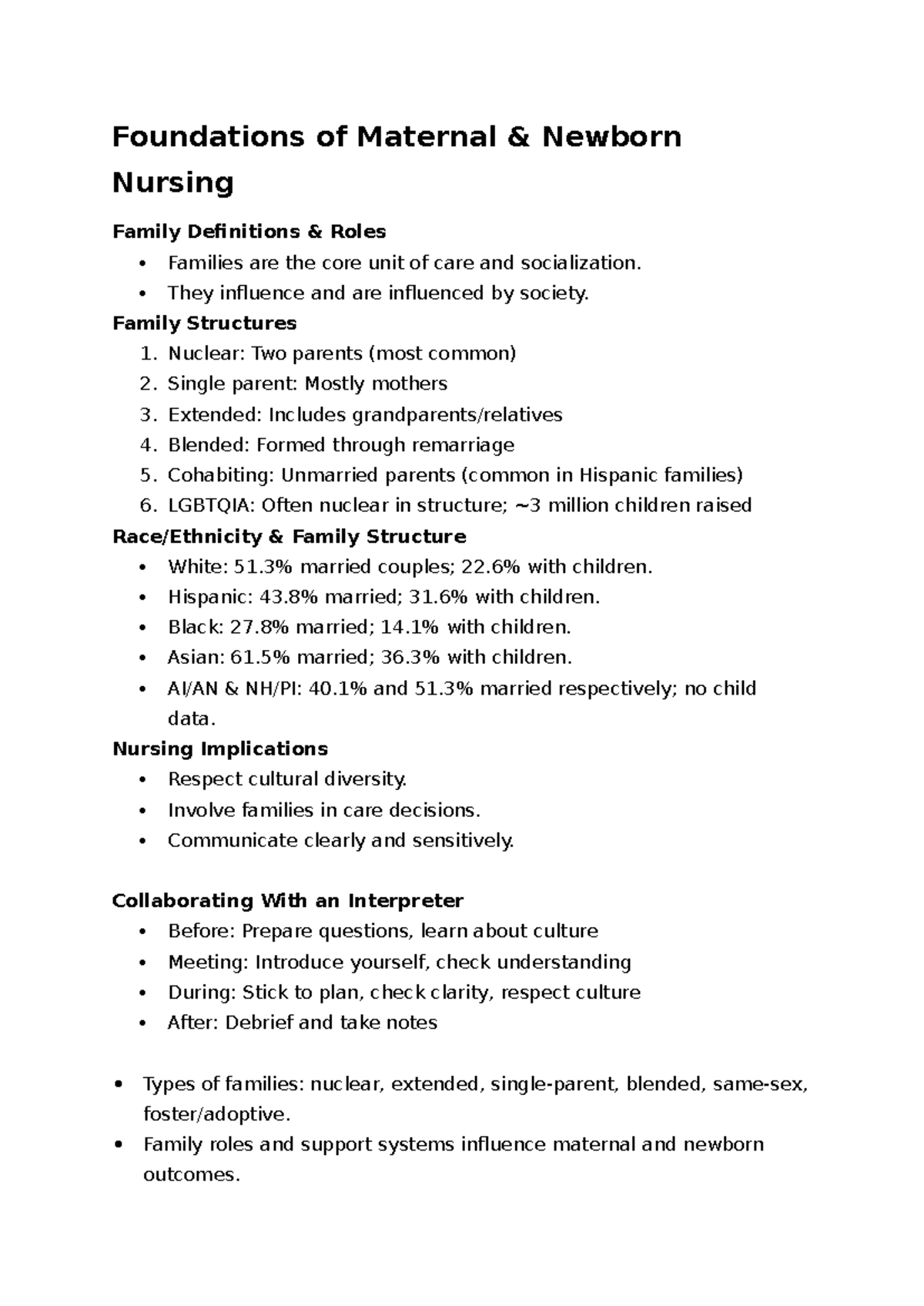 Foundations of Maternal & Newborn Nursing: Family Roles & Cultural ...