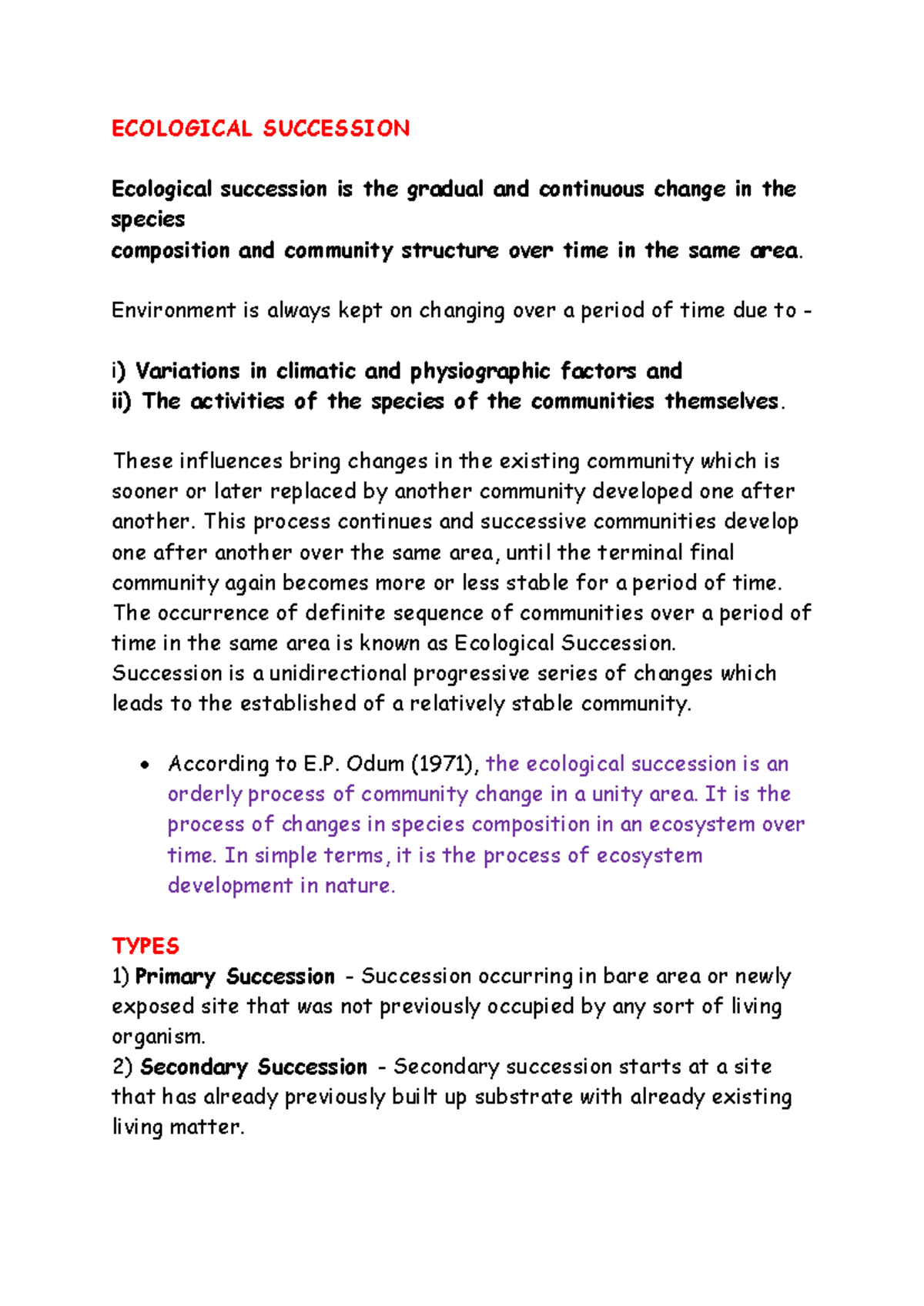 ECO 101: Understanding Ecological Succession and Its Types - Studocu