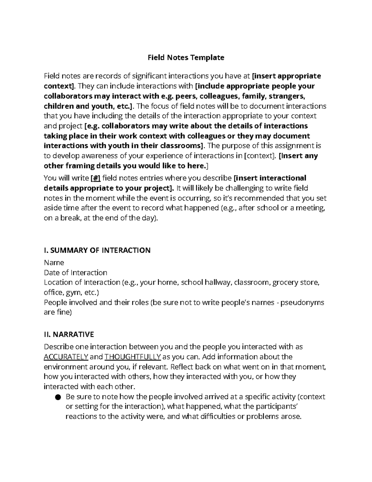 Field Notes Template for Collaborative Interactions - Studocu