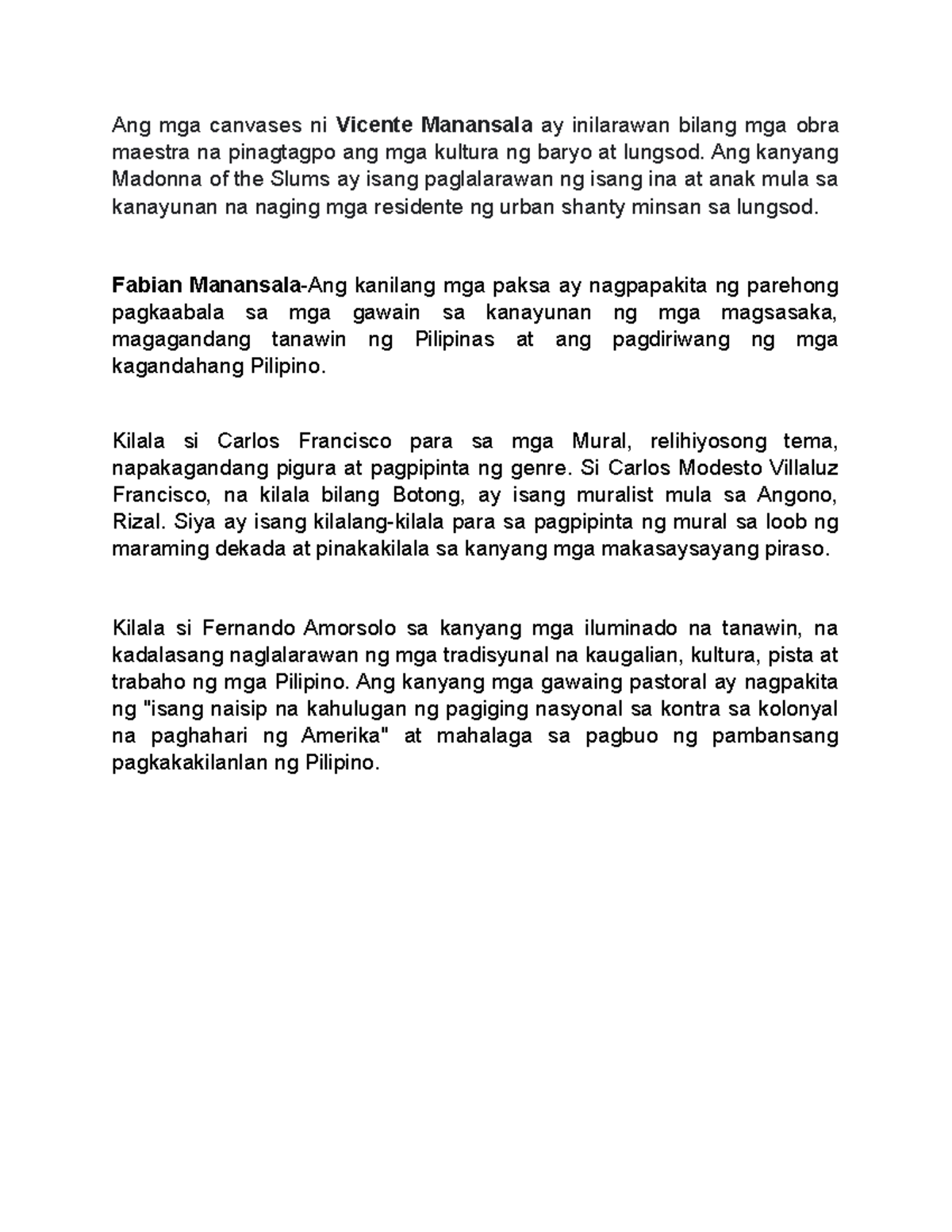 Istilo ng Pagpipinta ng mga Kilalang Pintor sa Pilipinas - Studocu