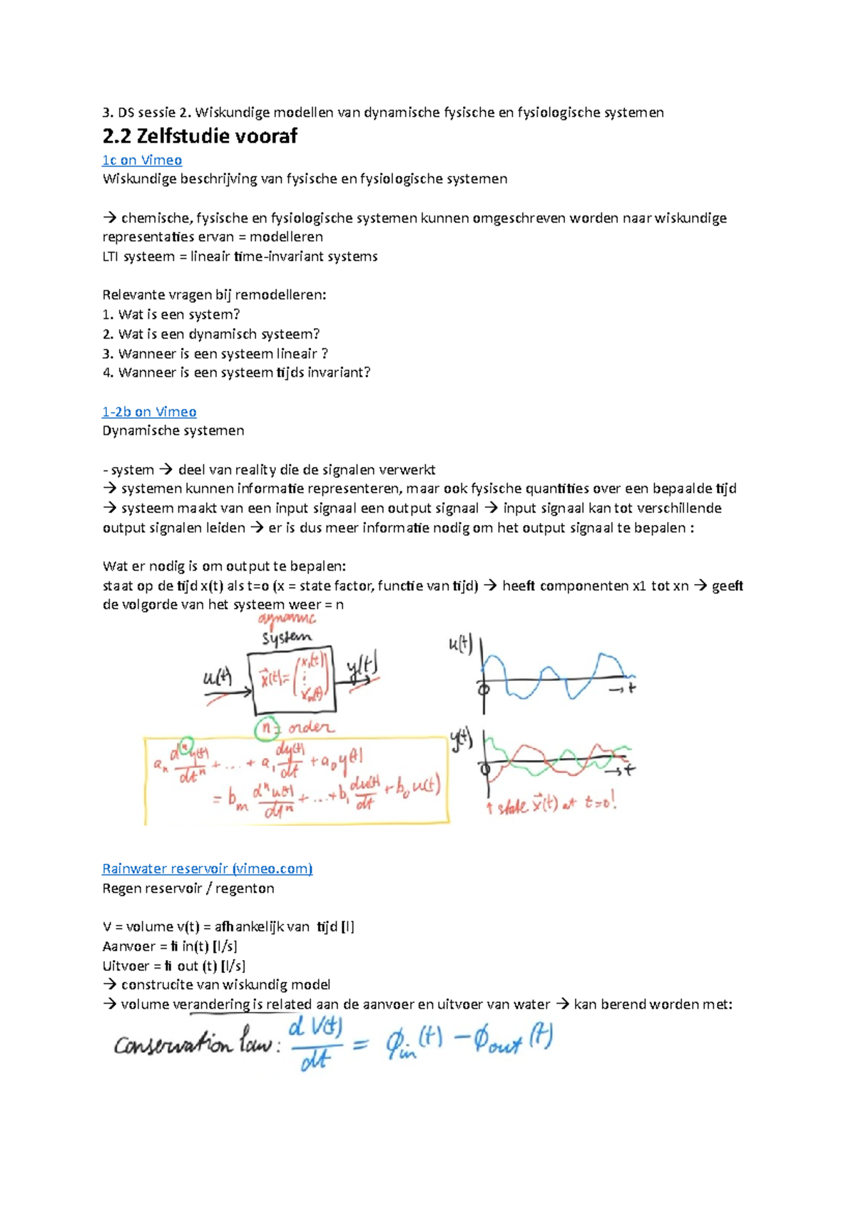 DS Sessie 2: Wiskundige Modellen van Dynamische Systemen - Studeersnel