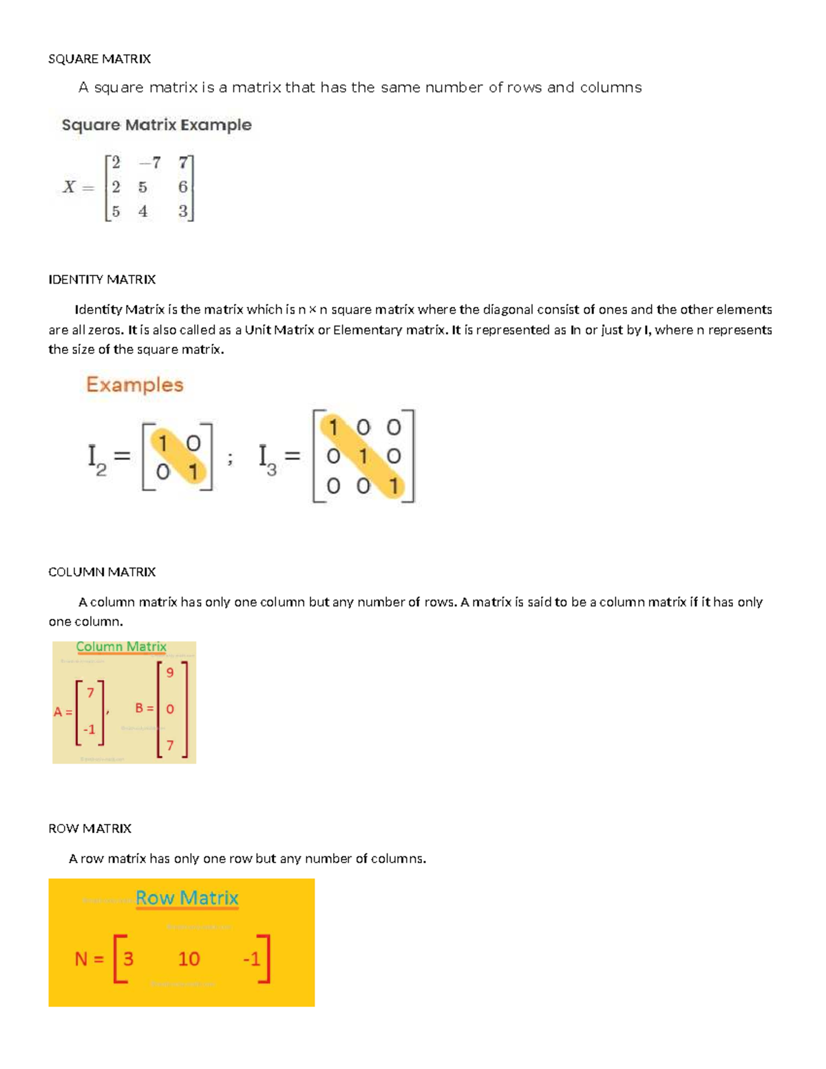 ADV Math - Lecture Notes on Matrix Types and Properties - Studocu
