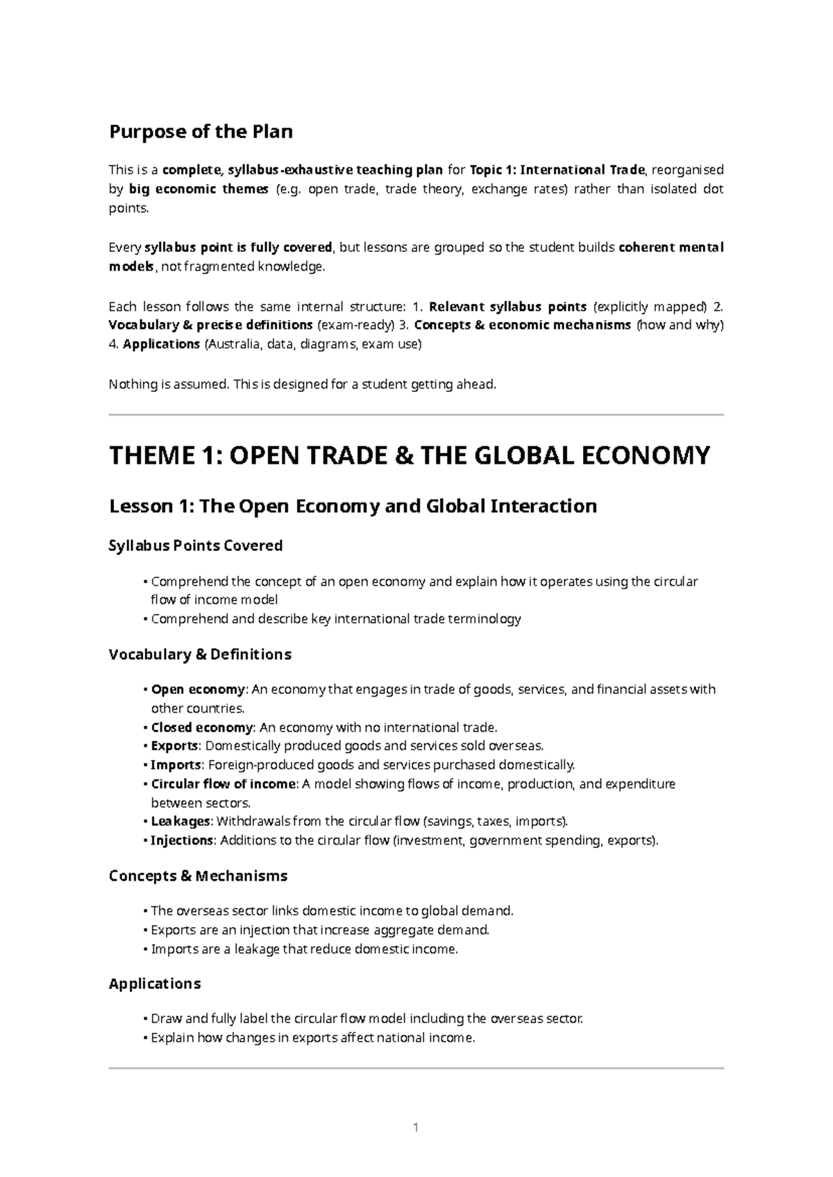 Economics Unit 3: Comprehensive Teaching Plan for International Trade ...