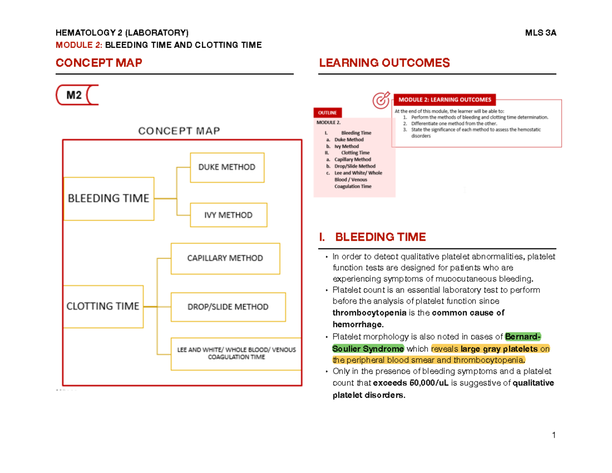 HEMA2 LAB Module 3A - Bleeding Time & Clotting Time Procedures - Studocu