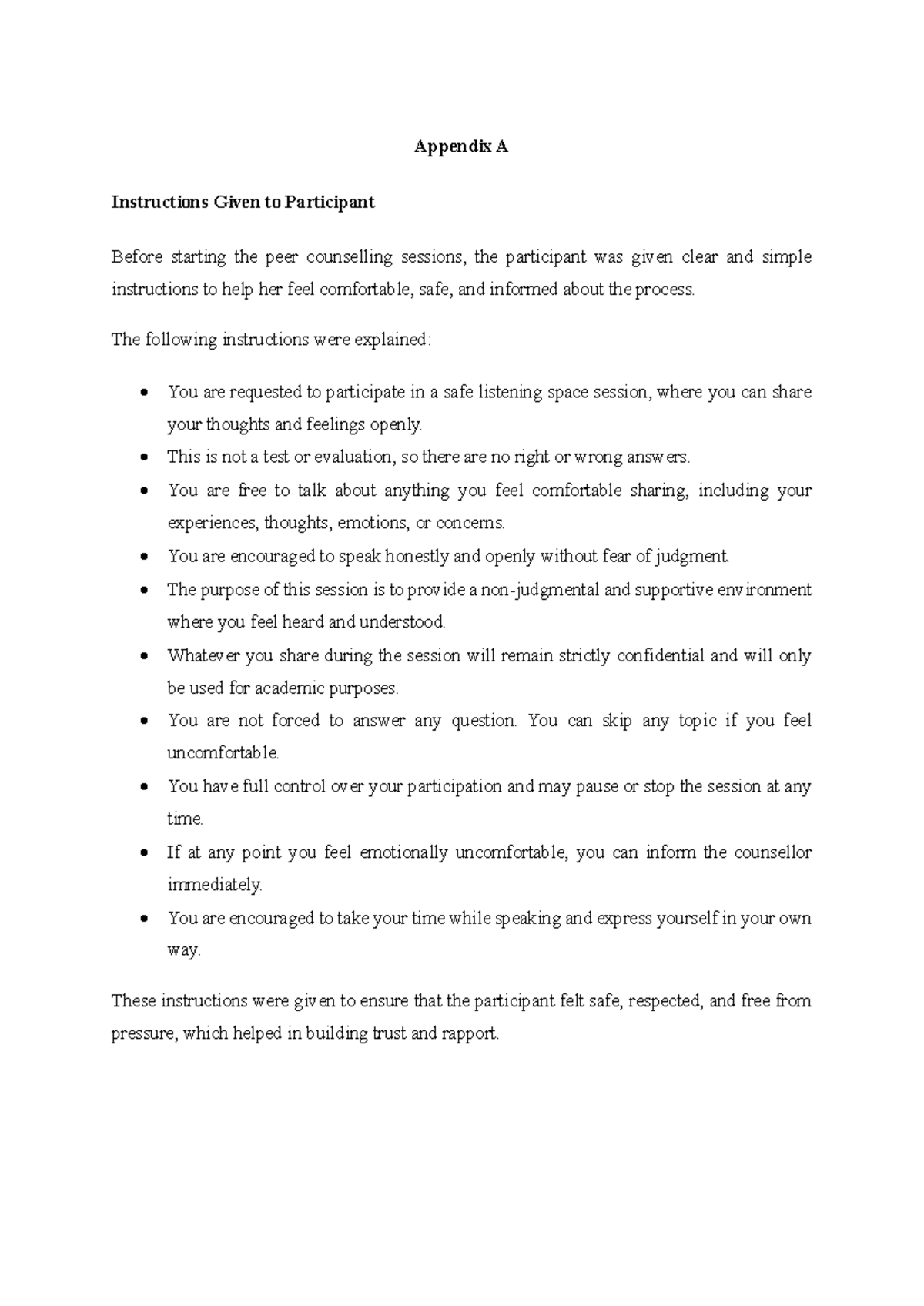 Appendix-1: Peer Counselling Session Instructions & Ethical Guidelines ...