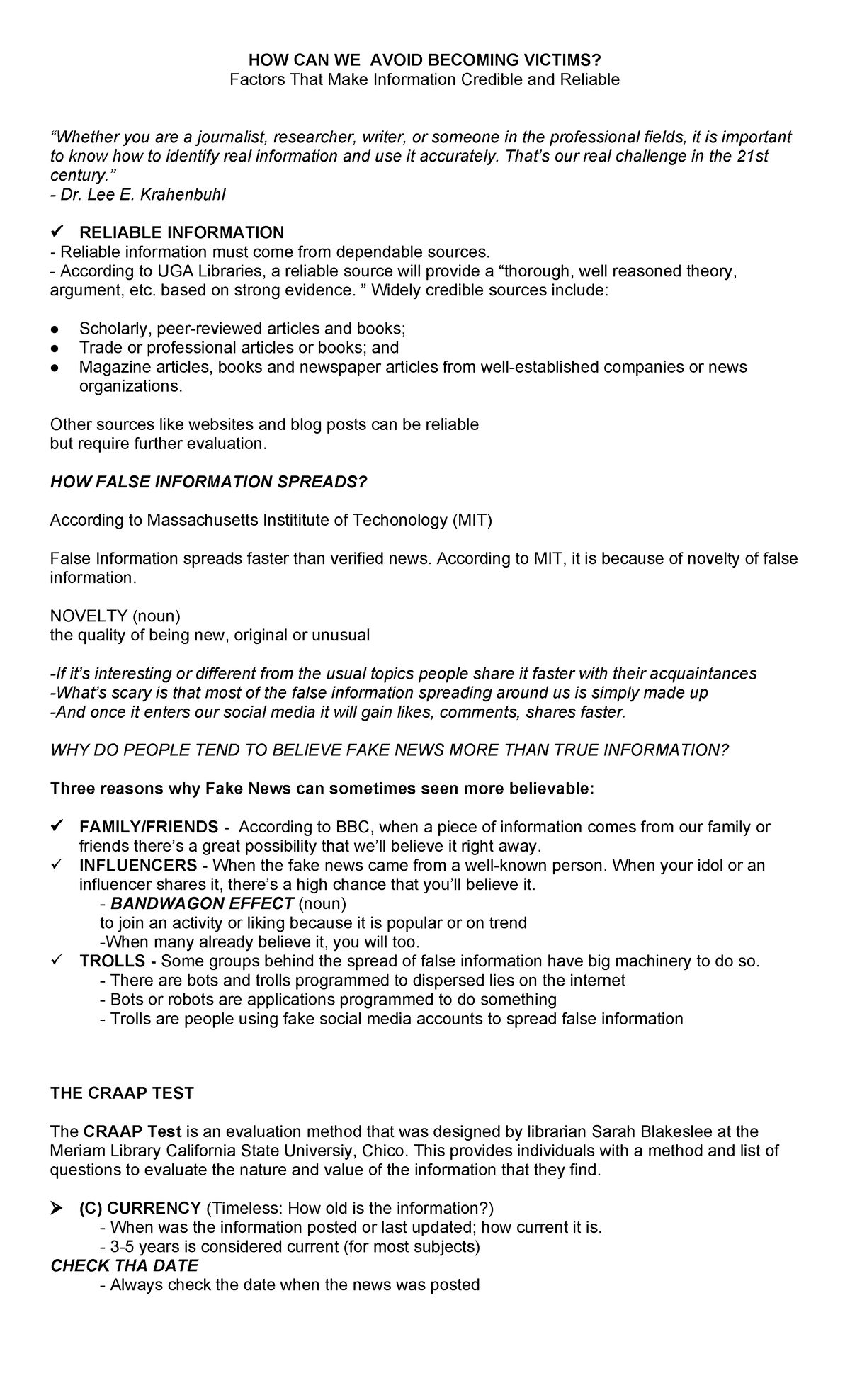 CRAAP Test: Evaluating Credibility of Information Sources - Studocu