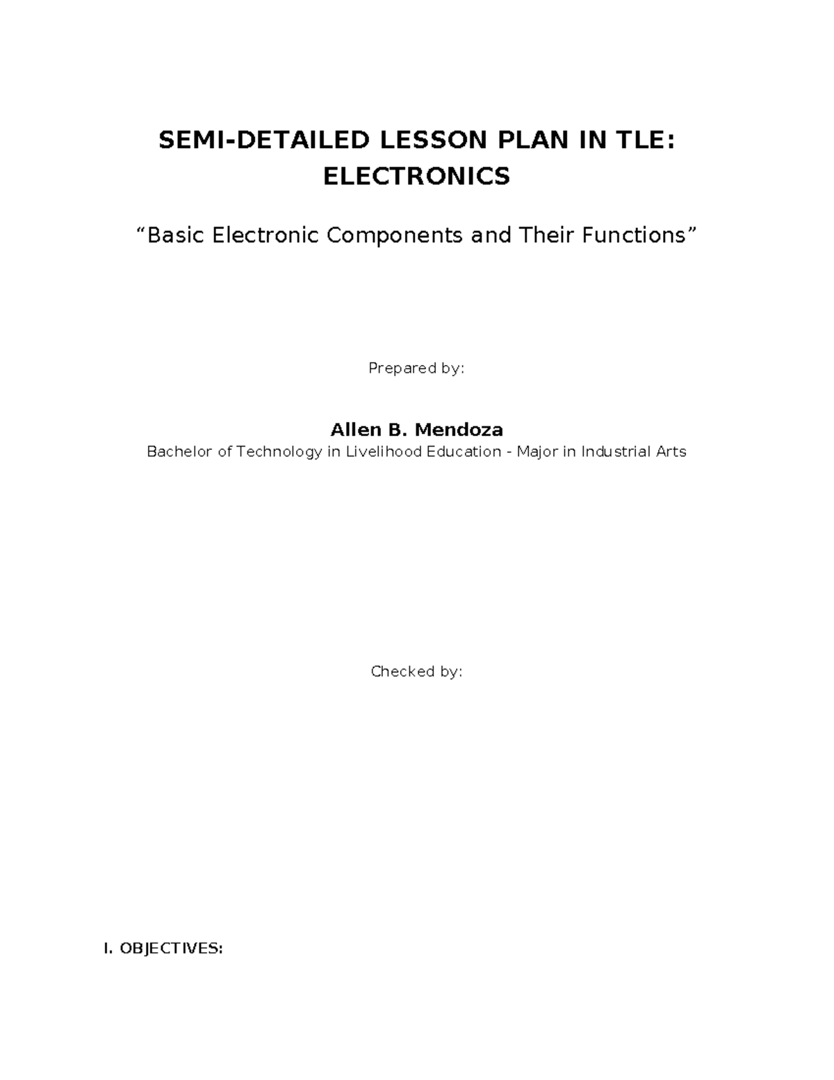 SEMI-DETAILED LESSON PLAN IN TLE Electronics: Basic Components - Studocu