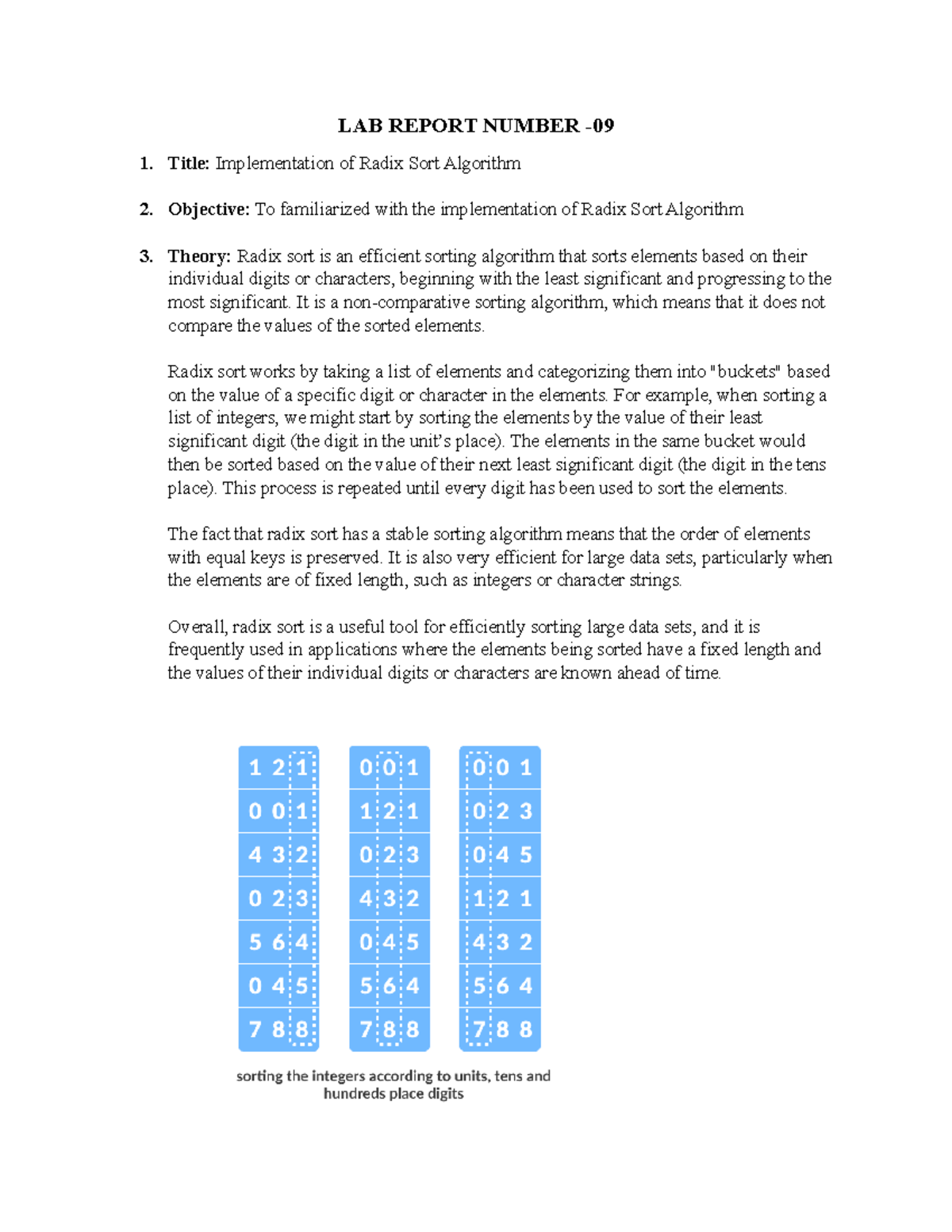 LAB REPORT: Radix Sort Algorithm Implementation and Analysis - Studocu