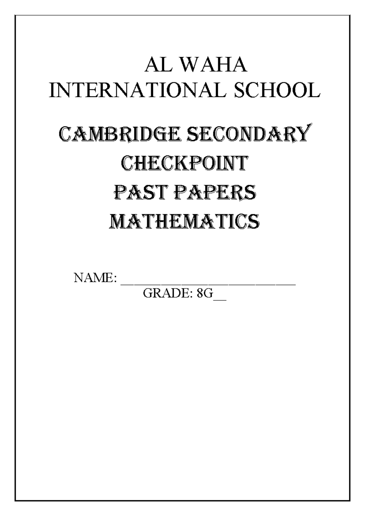 Math Checkpoint Past Papers 2023-24 for Grade 8 (UCLES) - Studocu