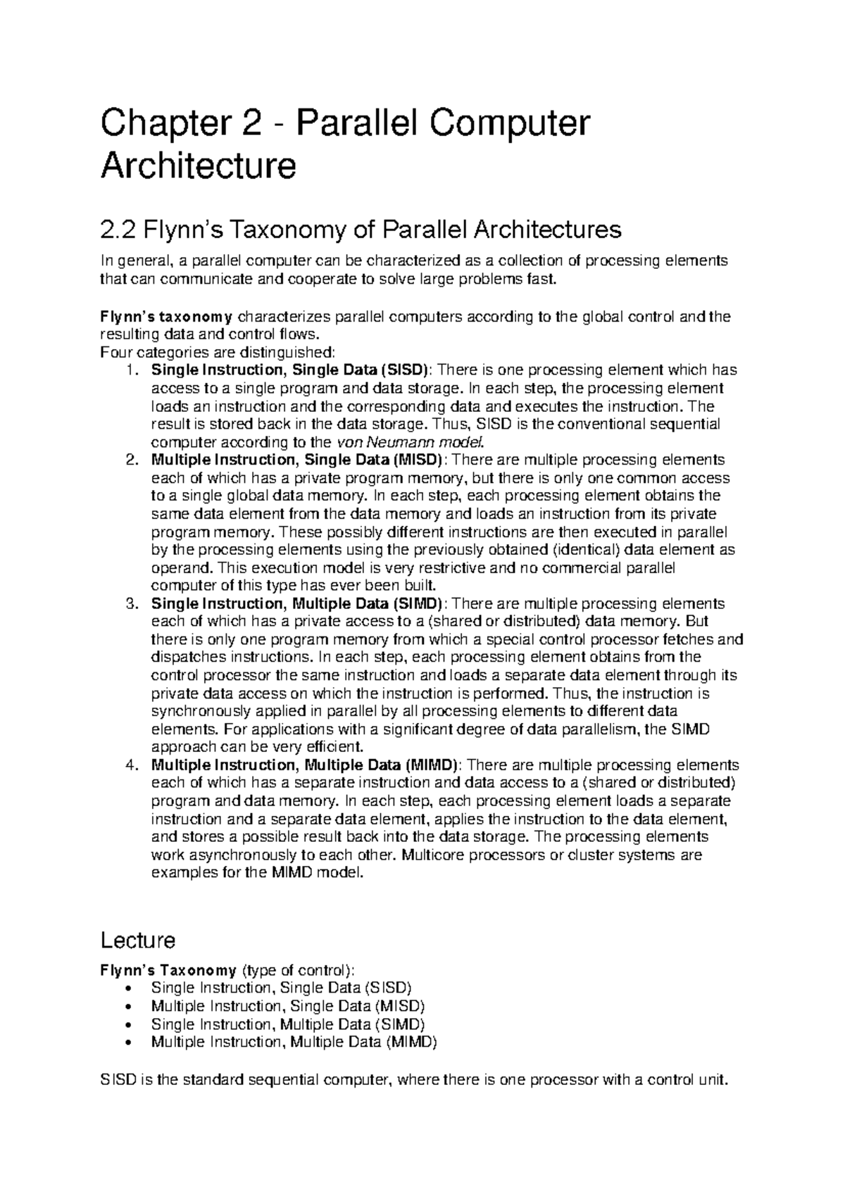 Chapter 2 summary - Hoofdstuk 2 - Chapter 2 - Parallel Computer ...