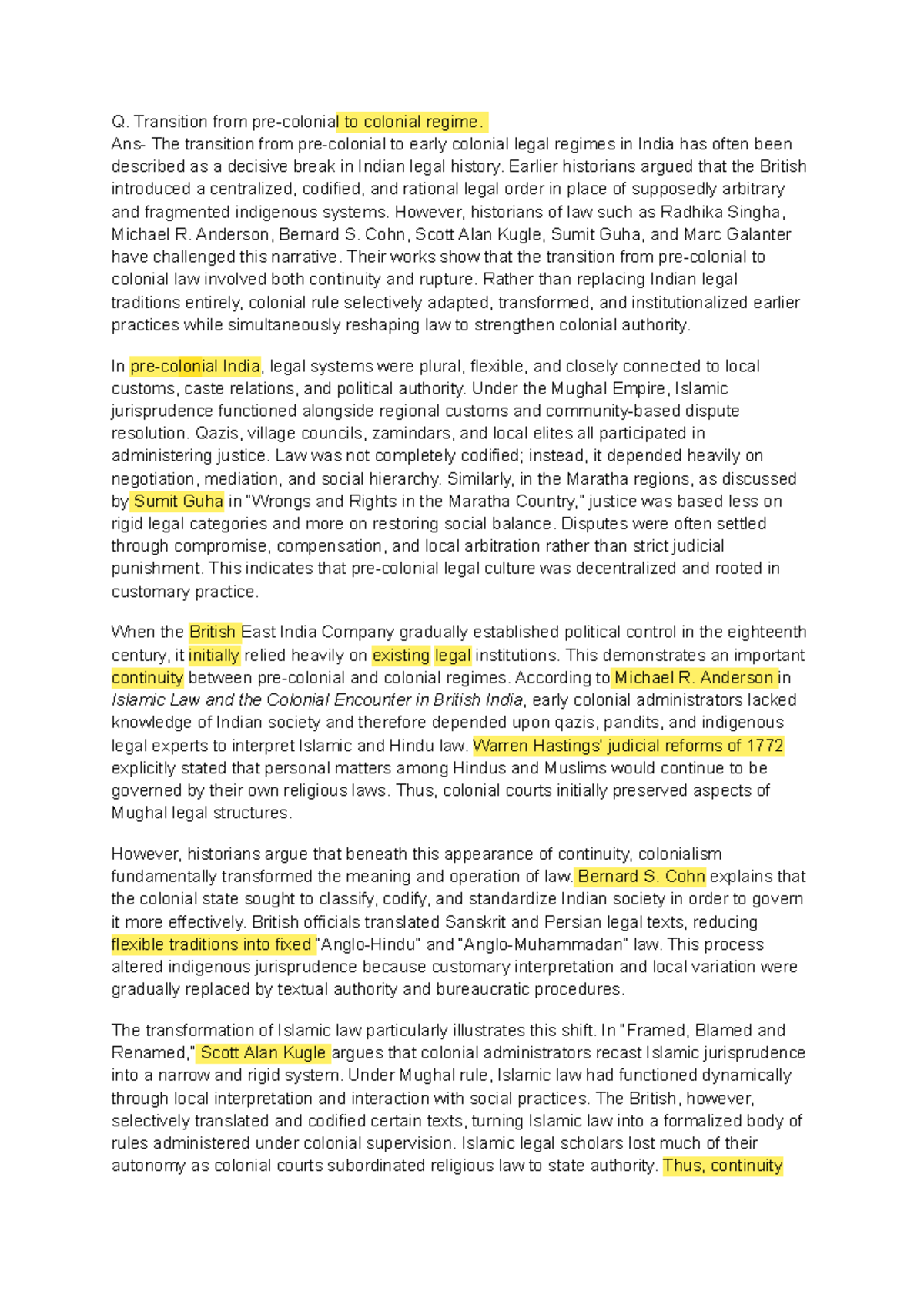 Transition from Pre-Colonial to Colonial Legal Regime in India - Studocu