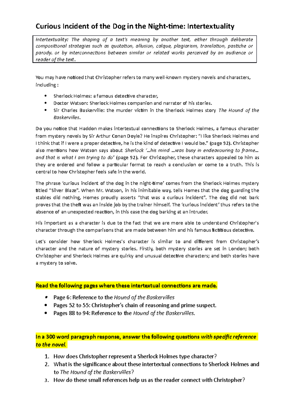 Intertextual Connections in 'Curious Incident' - Module B HSC English ...