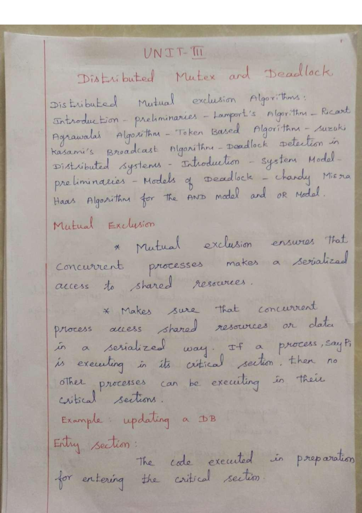 CS3551 DC Unit-3: Distributed Mutex and Deadlock Algorithms Overview - Studocu