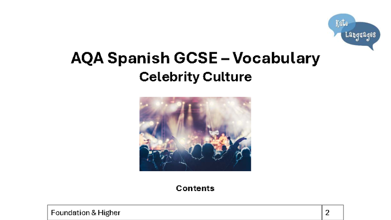 AQA Spanish GCSE Vocabulary: Celebrity Culture Vocab Booklet - Studocu