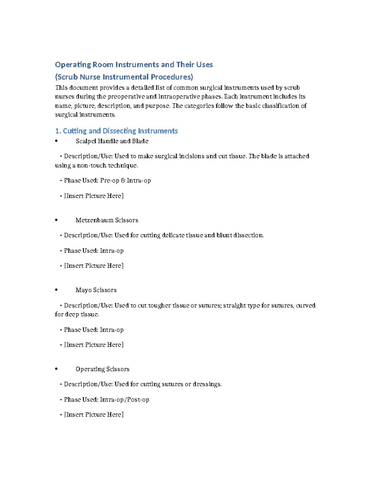 Operating Room Instruments & Their Uses: A Scrub Nurse Guide - Studocu
